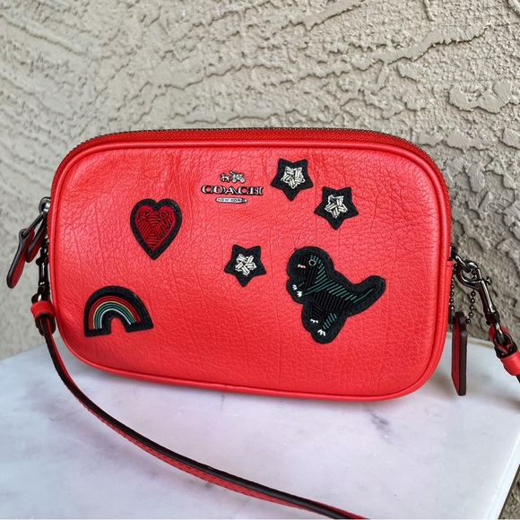 Coach | Bags | Coach Red Leather Dino Rainbow Star Embroidered Souvenir ...
